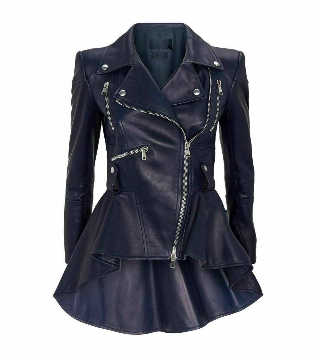 Noorani Women's DARK BLUE Leather Jacket | Stylish Handmade Lambskin ...