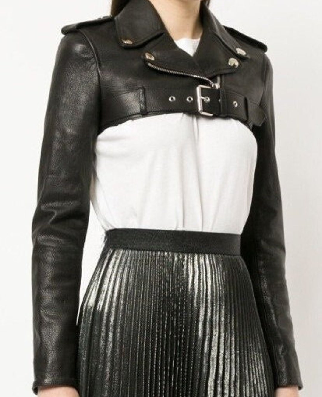 Womens BLACK Leather SHRUG Jacket Lambskin Leather CROPPED Motor Bolero ...