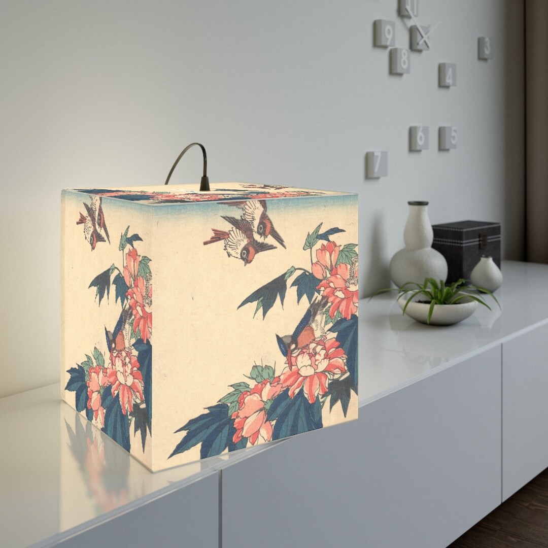 Vintage Japanese Swallows and Roses Zen Light Cube Lamp - Etsy