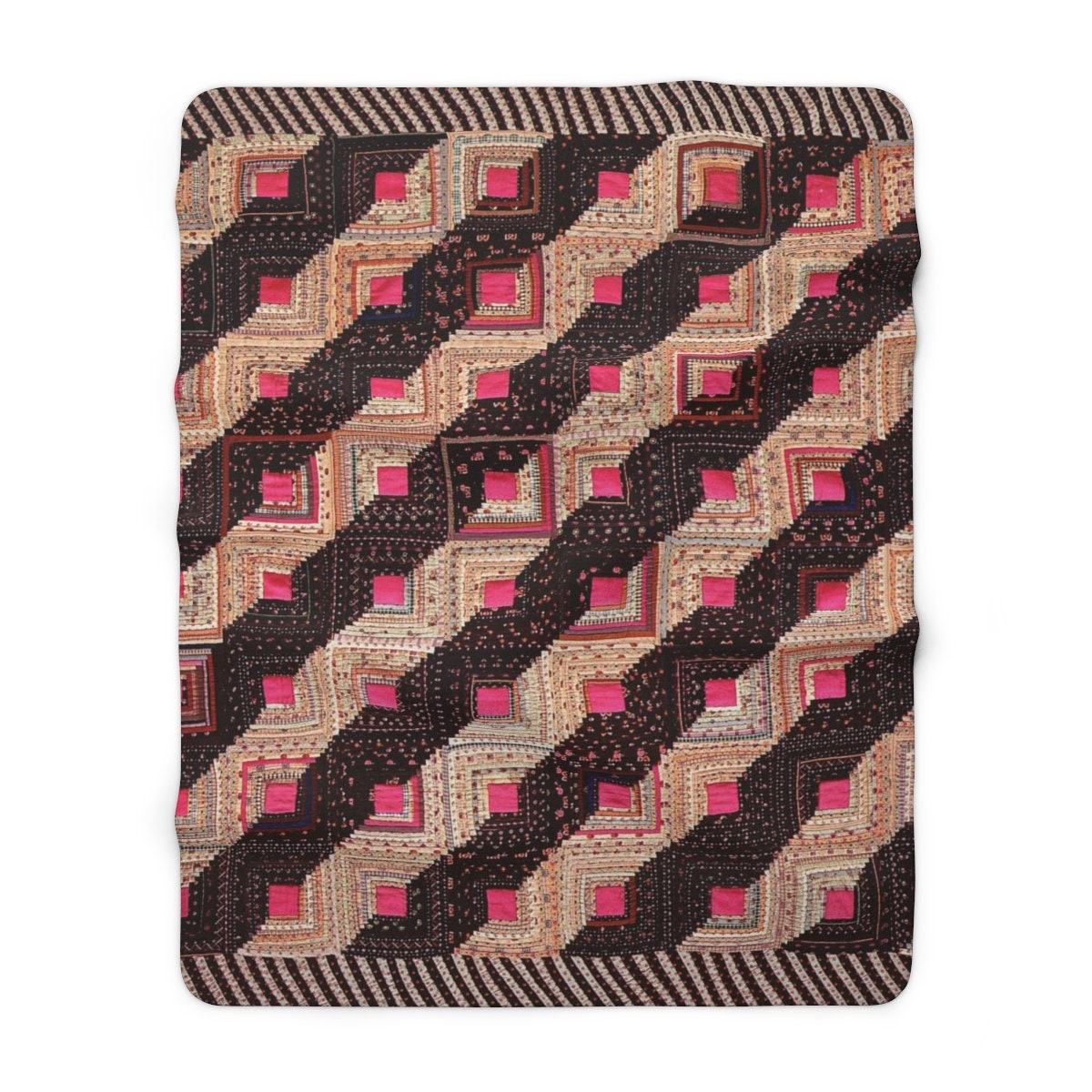 Hot Pink and Black Modern Vintage Quilt Pattern on Sherpa - Etsy