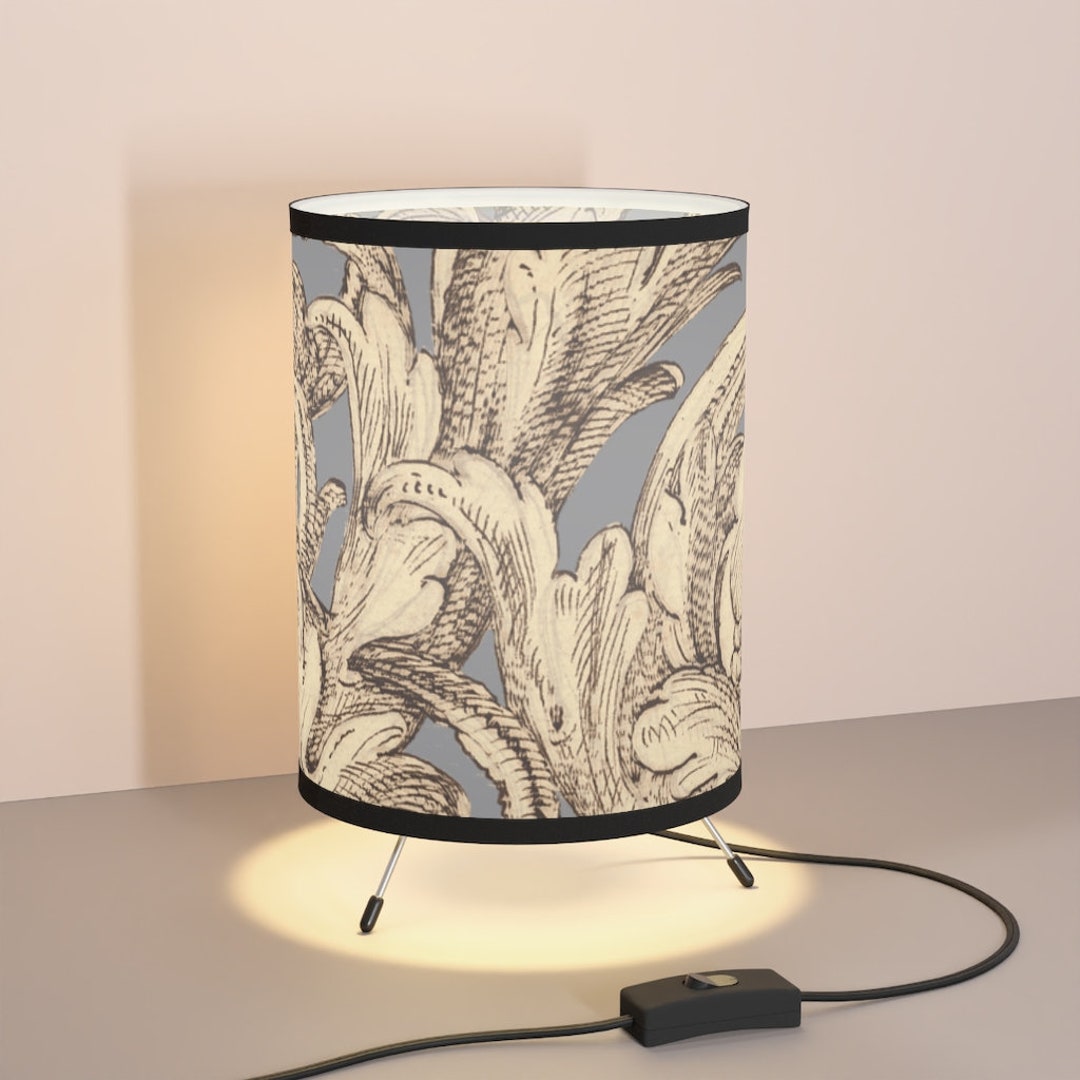 Grey and Cream Botanical Inspired Desk Lamp, Bedside Light, Tripod Lamp ...