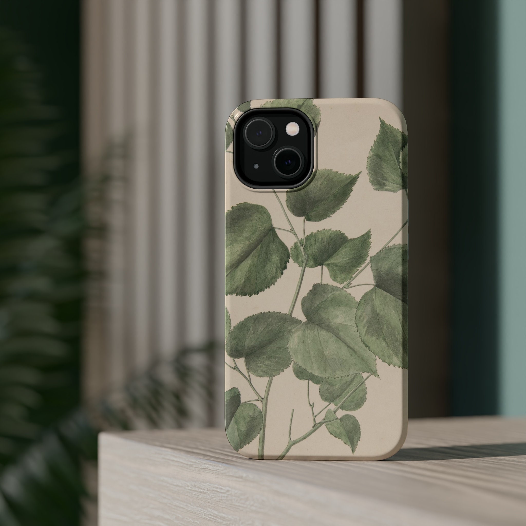 Botanical Green Leaf Drawing on Magsafe Tough iPhone Case for Iphones ...
