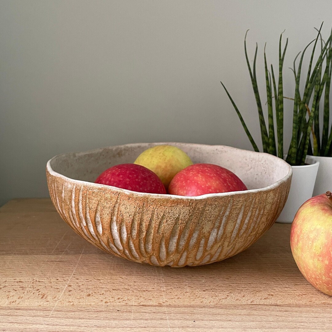 Handmade Rustic Ceramic Fruit Bowl, Handcrafted Cream Fruit Bowl ...