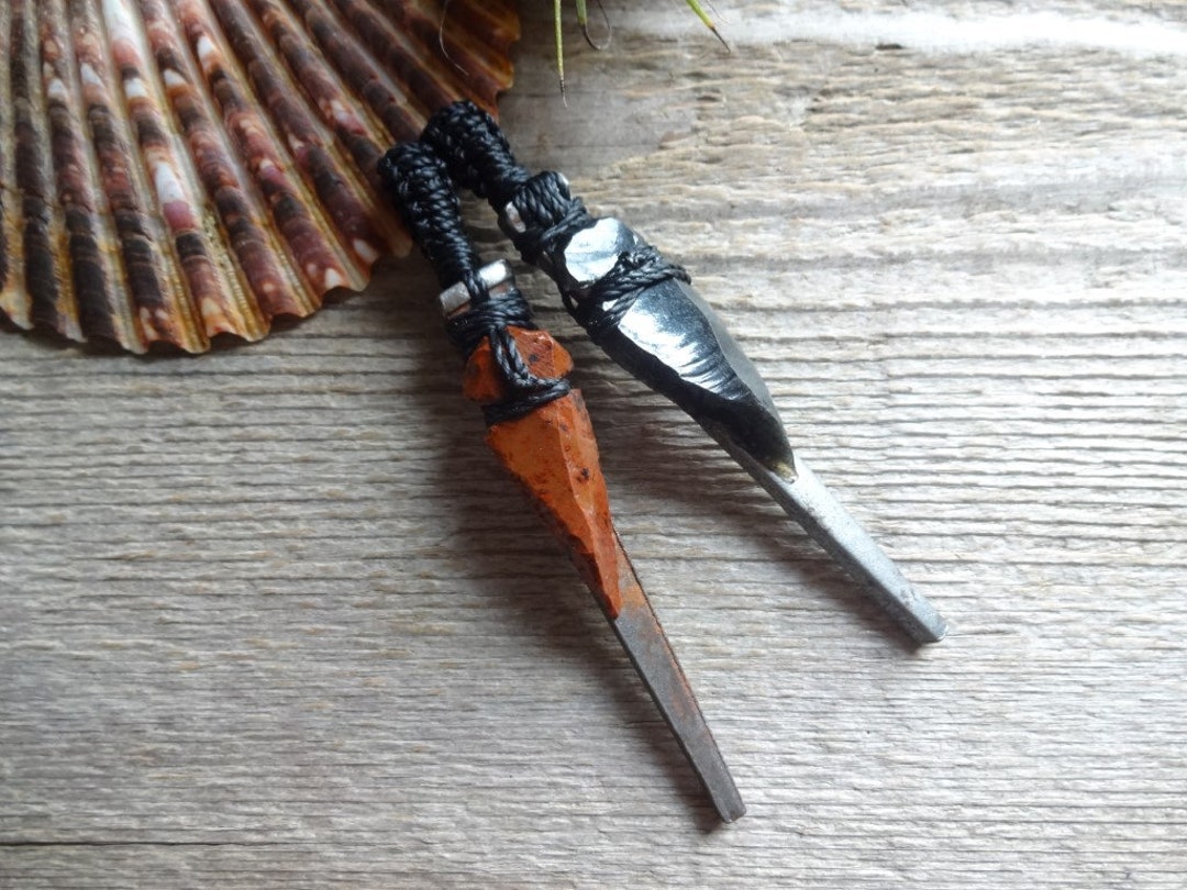 Rusty Nails and Obsidian Arrowhead Pendant, Ancient Coffin Nail ...