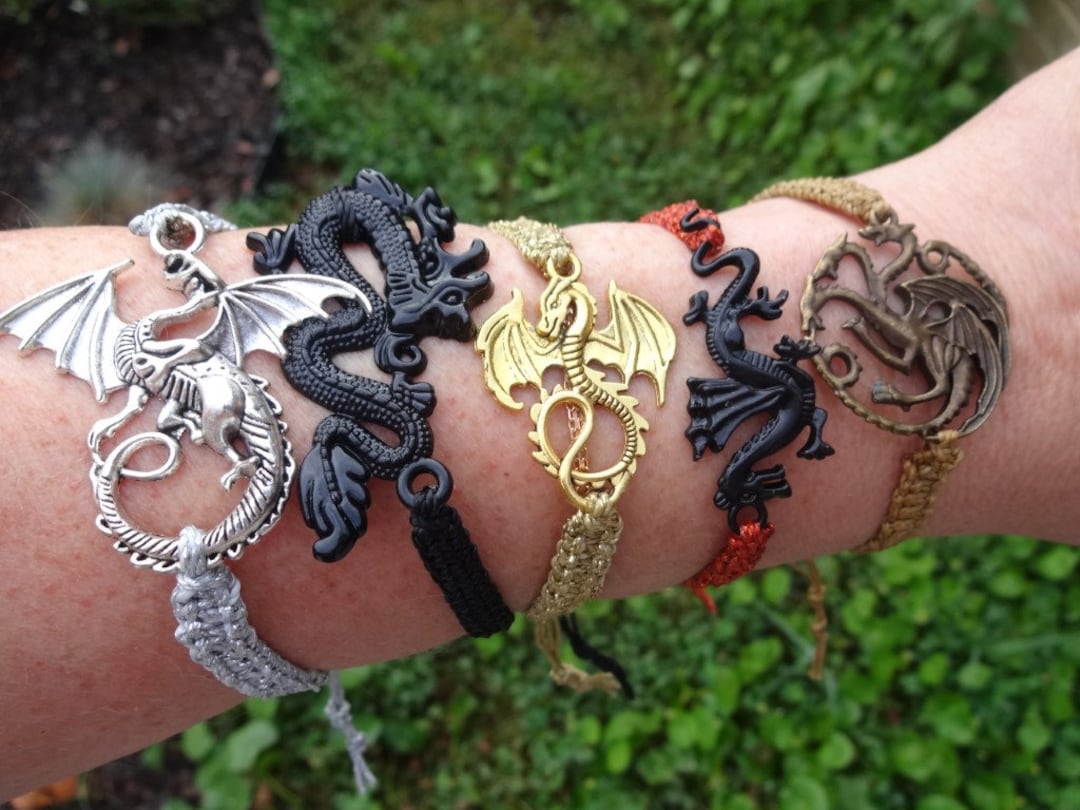 Dragon Macrame Bracelet, Protection Gothic Bracelet, Men's Jewelry, Dragon Charm Bracelet ...
