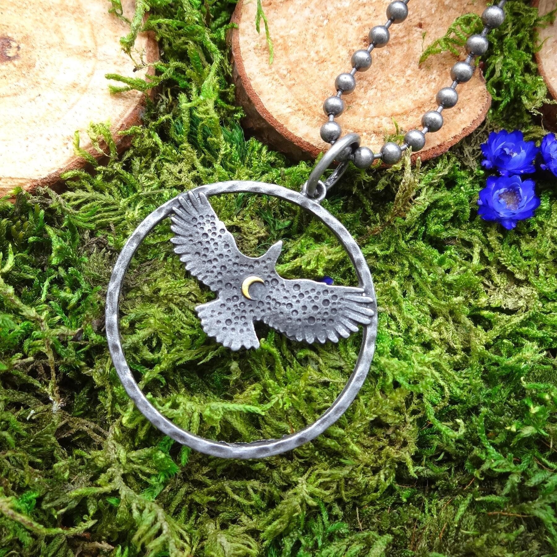 Flying Raven Pendant Necklace Magical Gothic Raven Charm - Etsy