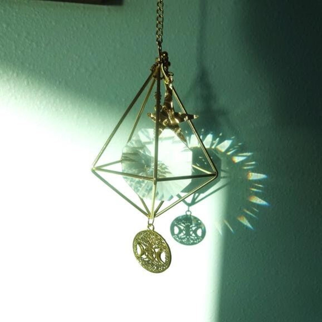 Brass Gold Himmeli Octahedron With Tree of Life Charm, Large Crystal ...