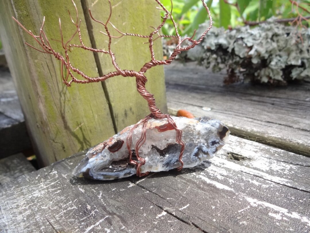 Oco Agate Wire Tree of Life on Crystal, Miniature Wire Wrapped Tree on ...
