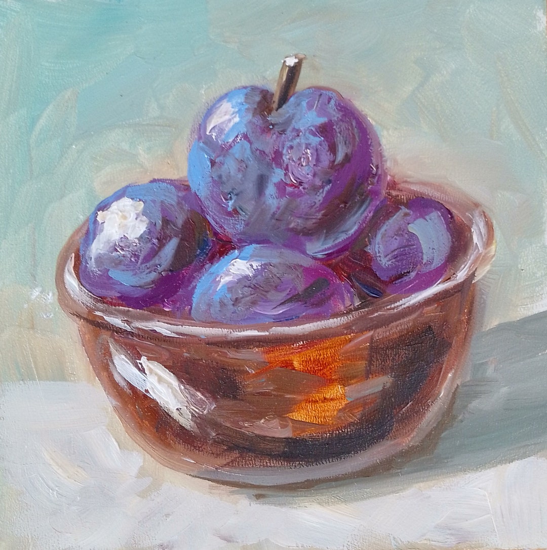Original Plums Oil Painting Mini Art Gift - Etsy