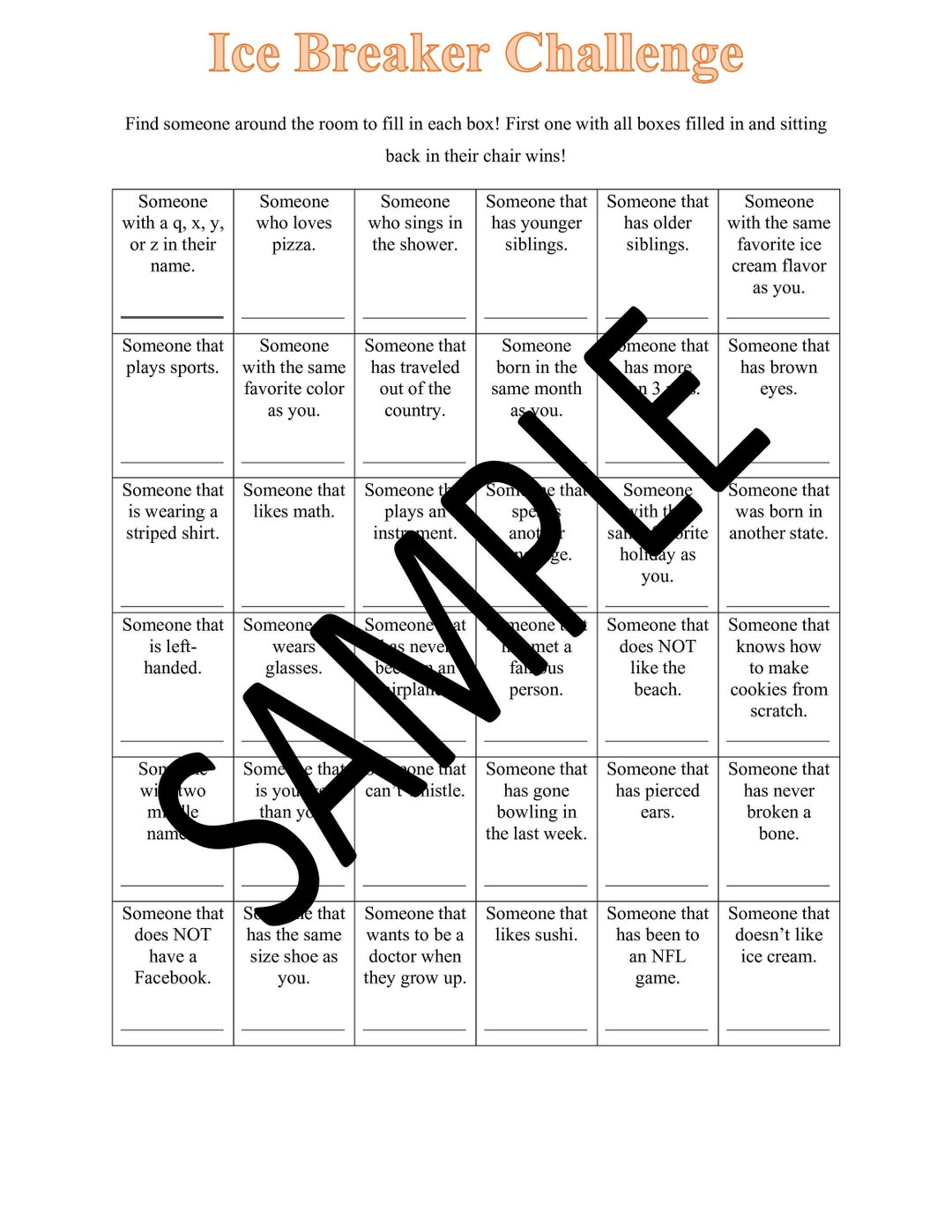 Back to School Ice Breaker Challenge - Digital Download - Printable - Etsy