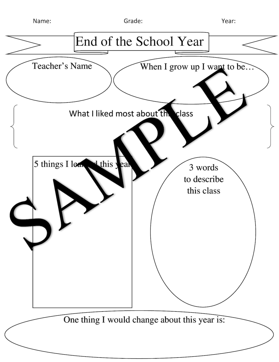End of School Year Worksheet - Template - Digital Download - Printable ...