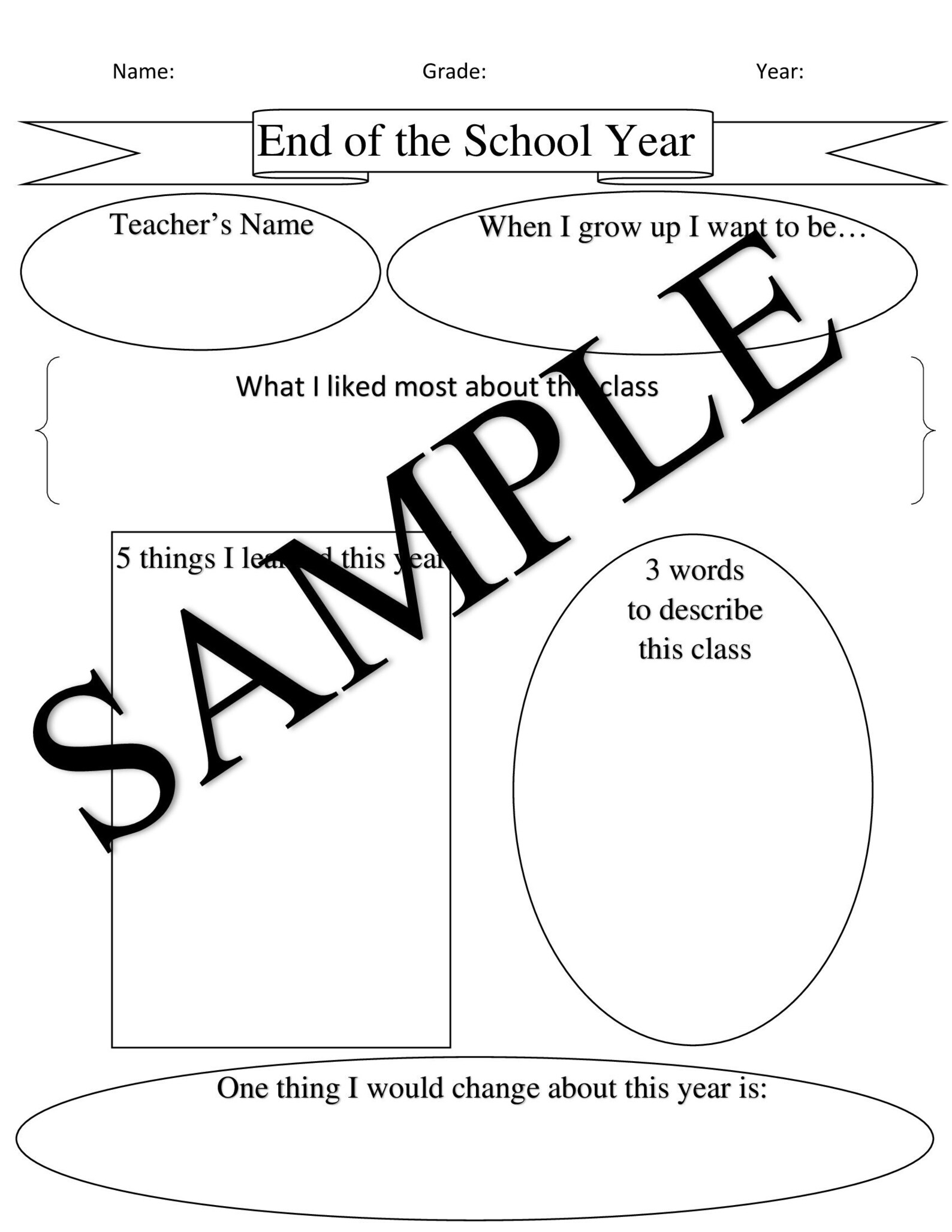 End of School Year Worksheet - Template - Digital Download - Printable - Etsy