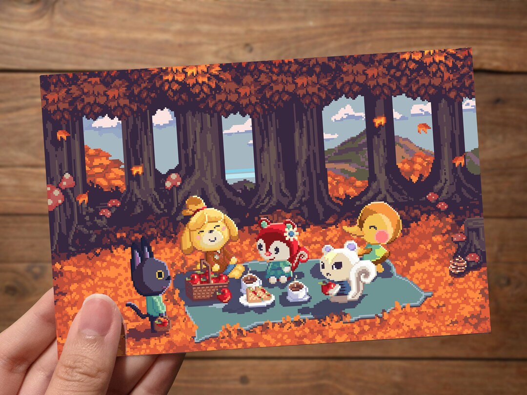 Animal Crossing Pixel Art Postcard | Autumn Picnic Retro Gaming Art ...