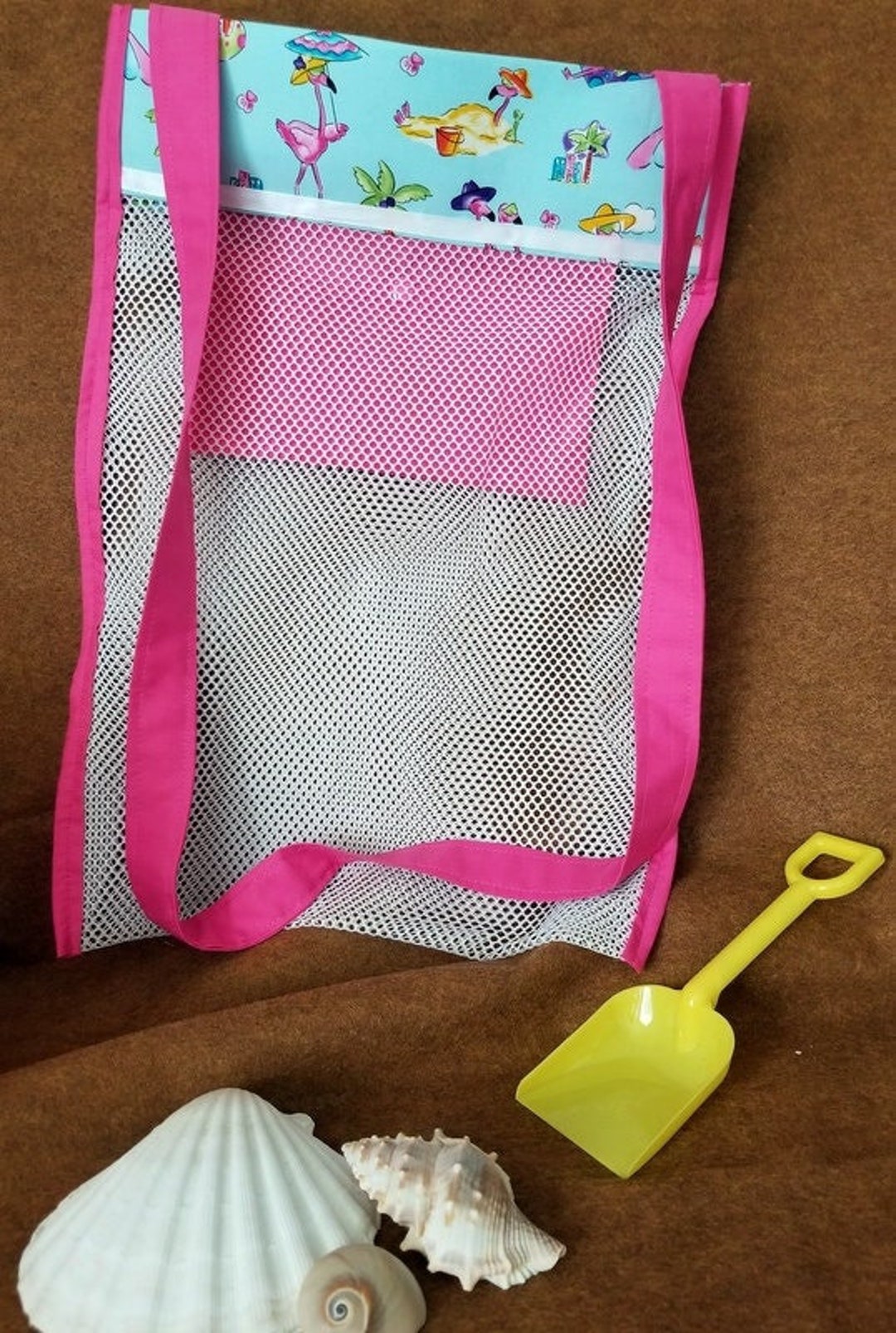 Sea Shell Collecting Bag/ Shell Bag/ Adult Sized/ Pink Flamingos - Etsy