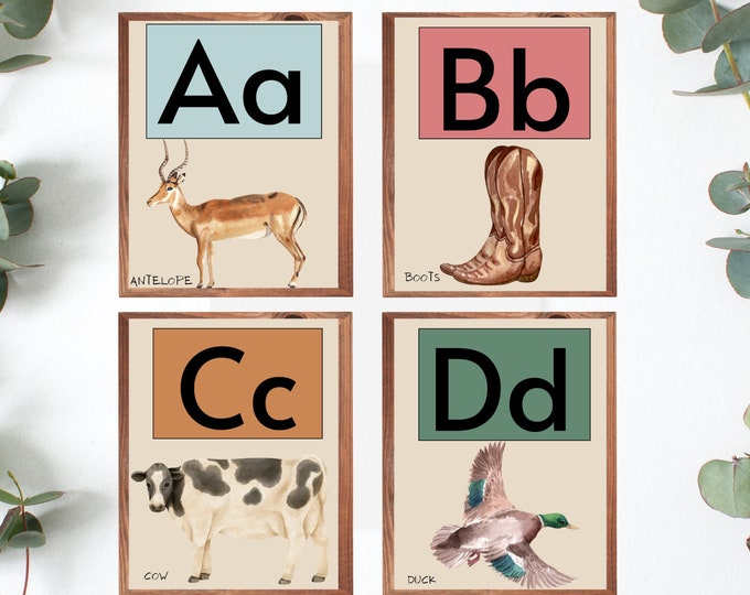 Printable Alphabet Poster, Farm Theme Alphabet, Homeschool Decoration ...