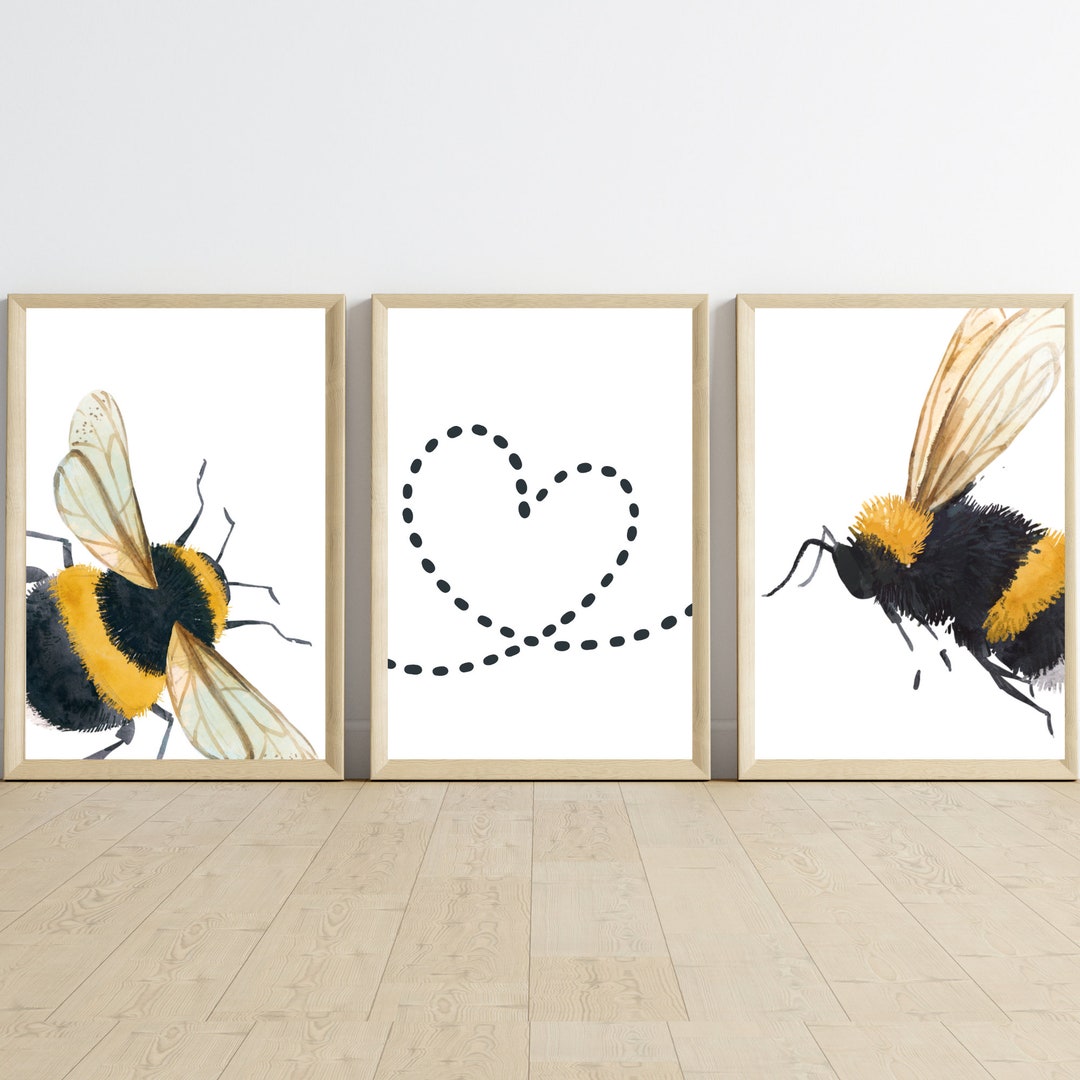 Bee Print Set, Bee Wall Art, Bee Decor, Nursery Bee Wall Art, Playroom ...