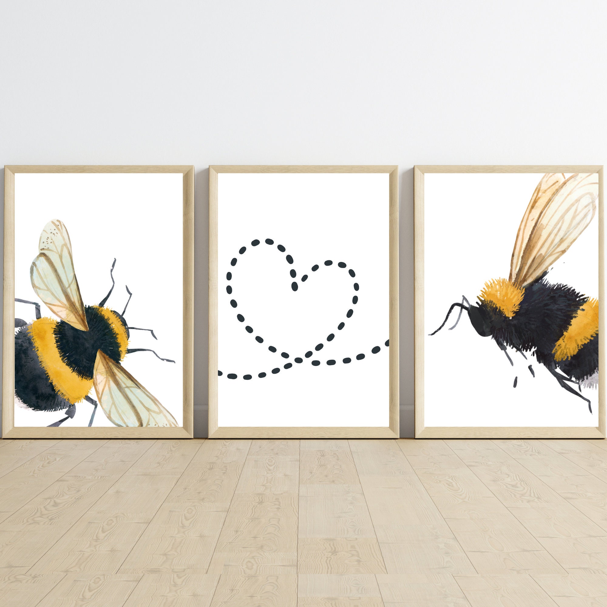 Watercolor Bee Print Set, Nursery Wall Art (digital Download) - Etsy