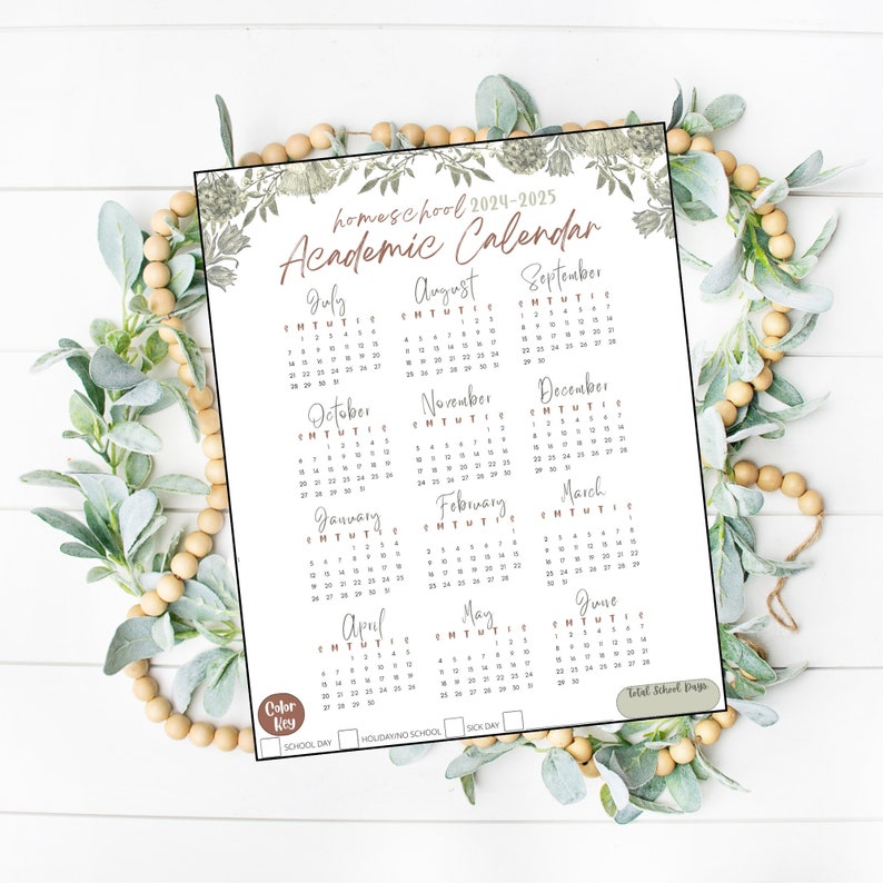 2024-2025 Homeschool Year Calendar, Academic Calendar, Year at a Glance ...