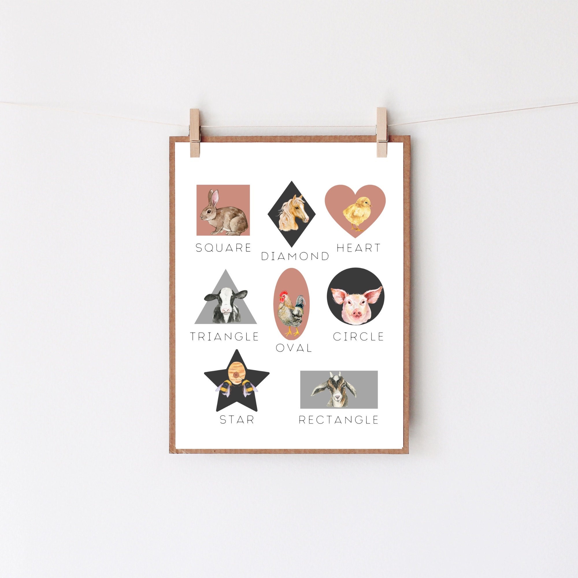 Farm Animal Shape Poster, Boho Neutral Shape Poster, Homeschool ...