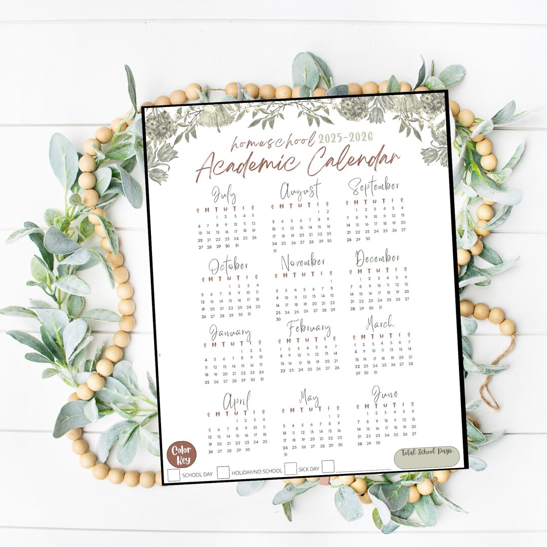 2025-2026 Homeschool Year Calendar, Academic Calendar, Year at a Glance ...