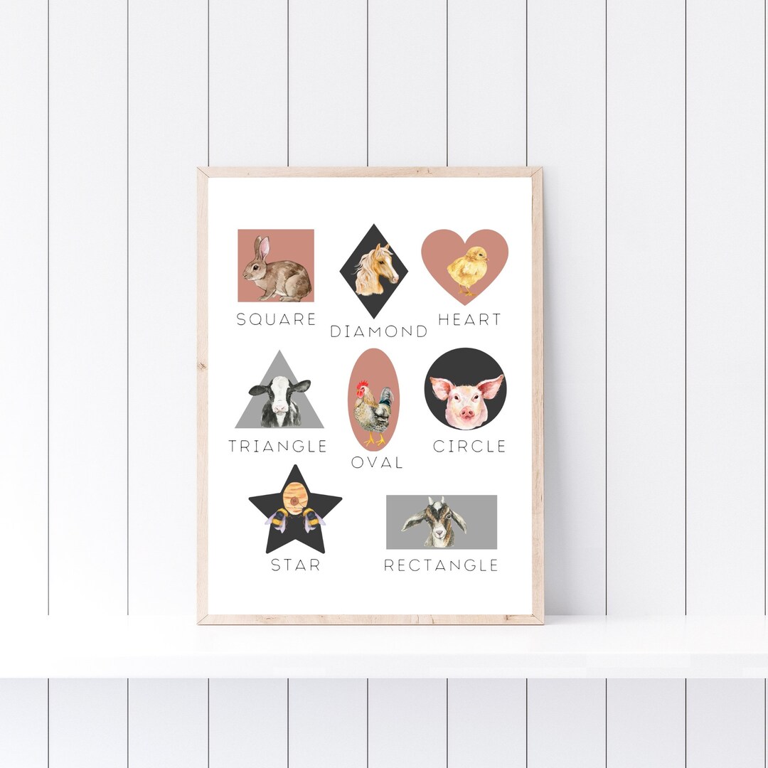Farm Animal Shape Poster, Boho Neutral Shape Poster, Homeschool ...