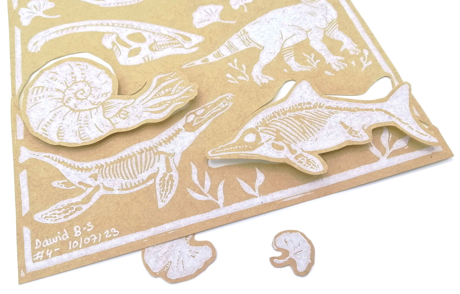 Mesozoic Creatures Hand Printed Linocut - Prehistoric Animals Sticker ...