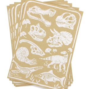 Mesozoic Creatures Hand Printed Linocut - Prehistoric Animals Sticker ...