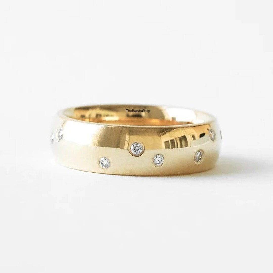 Random Scattered Diamond Narrow Domed Eternity Wedding Band - Etsy