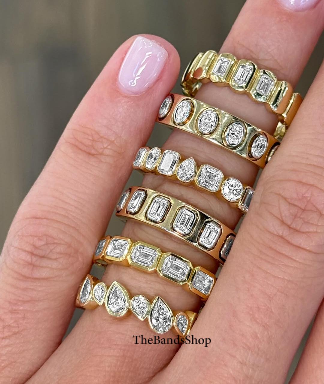 Multi Shape Bezel Set Diamond Full Eternity Band, Oval Flush Set ...