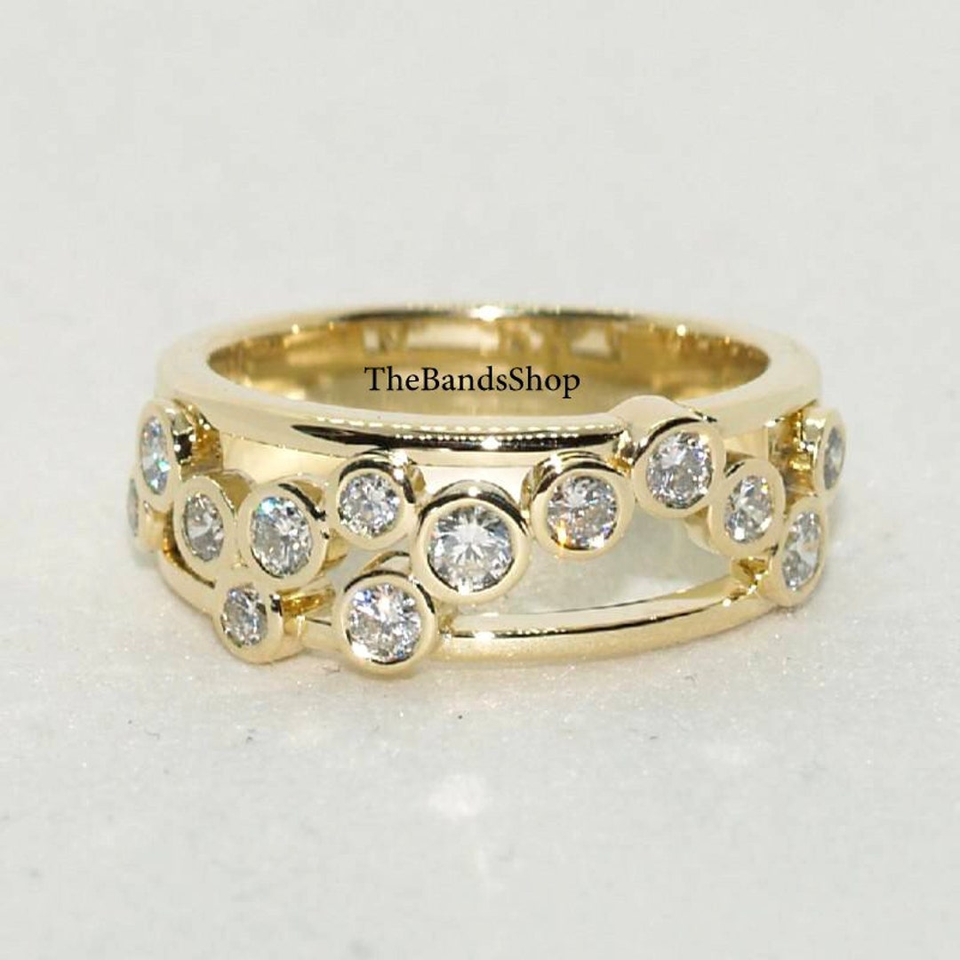 Stunning Bezel Setting Diamond Band, Round Cut Colorless Moissanite ...