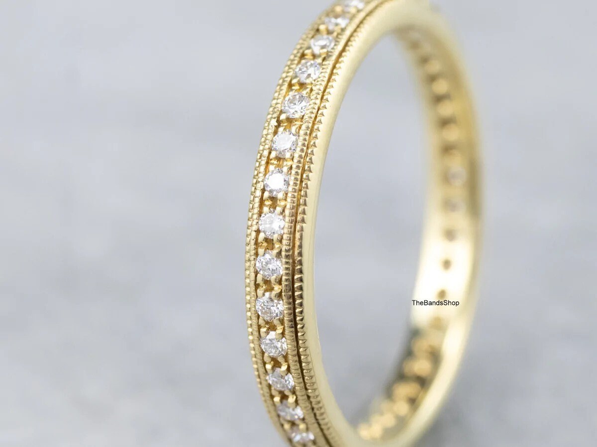 Milgrain Edge Full Eternity Band Natural Diamond Wedding - Etsy