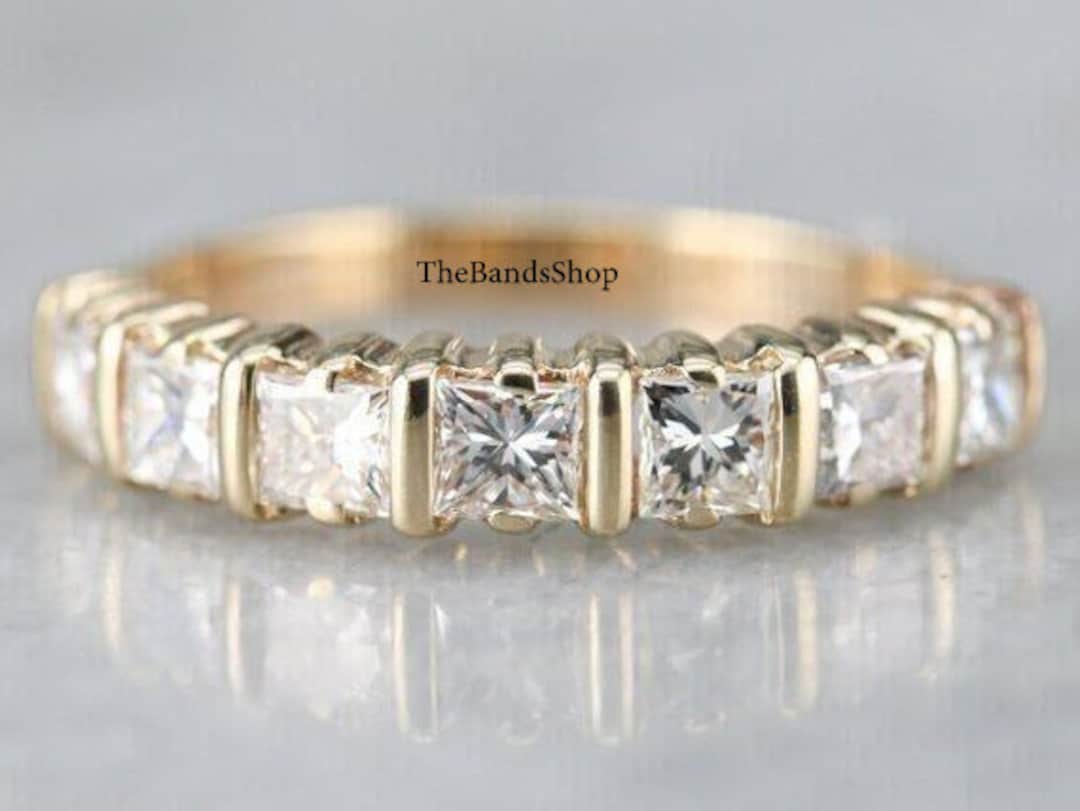 Bar Set Diamond Band, 18k Yellow Gold Half Eternity Band, 1.62 TCW ...