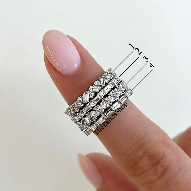 Full Eternity Bridal Band, Baguette Bar Set Band, Multi Shape Natural ...
