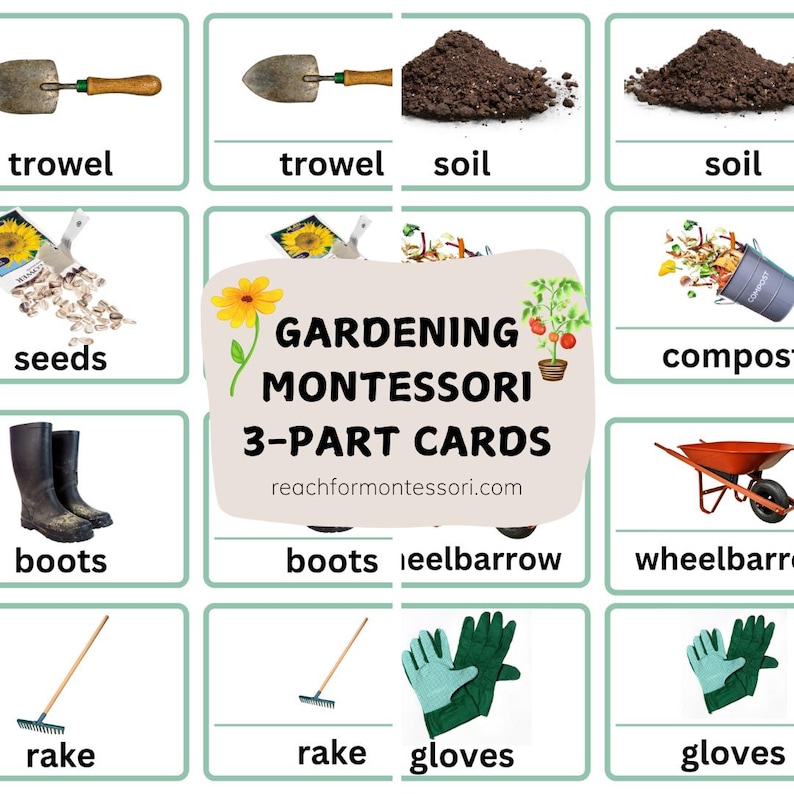 Gardening Montessori 3-part Cards Printable - Etsy