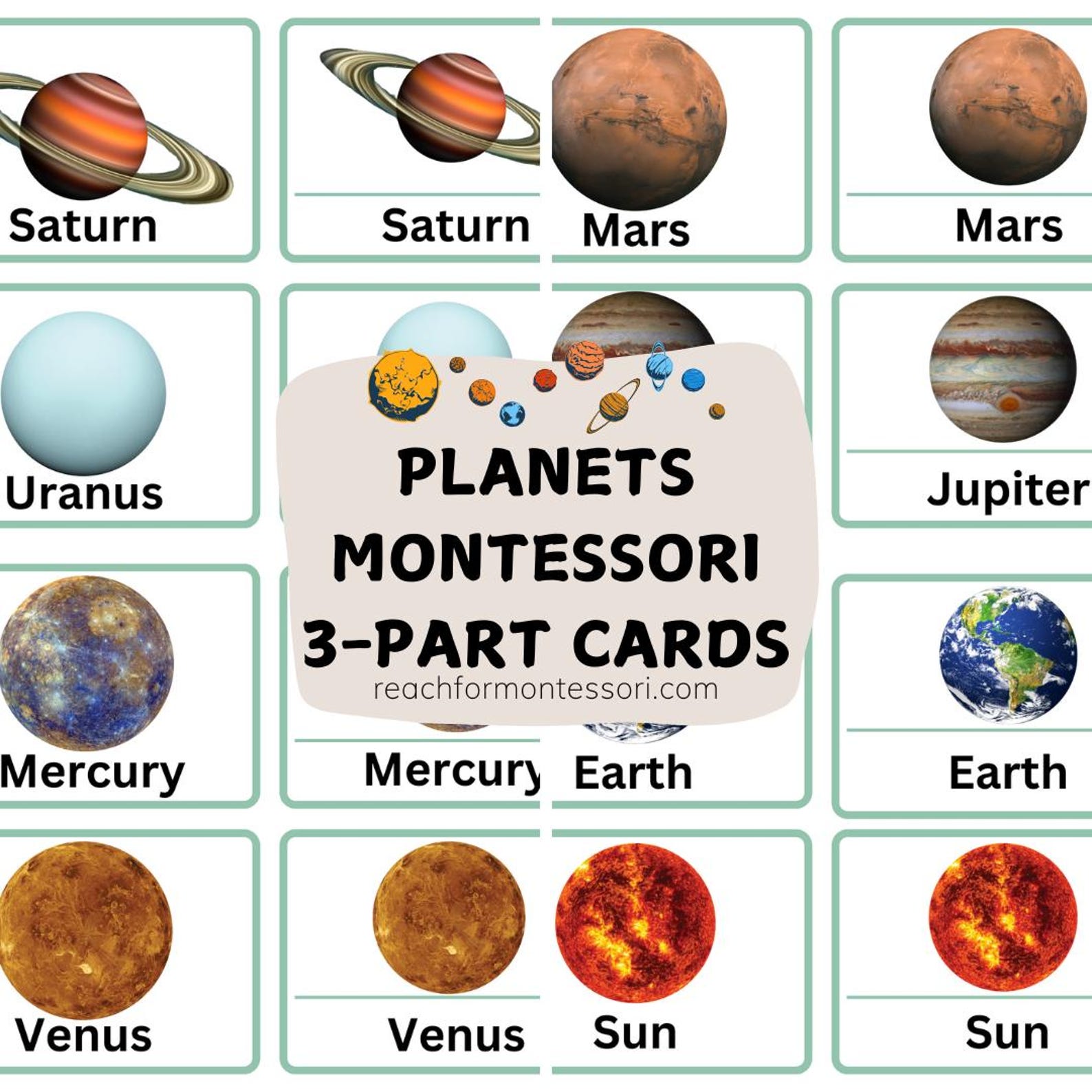 Planets Montessori 3-part Cards Printable - Etsy