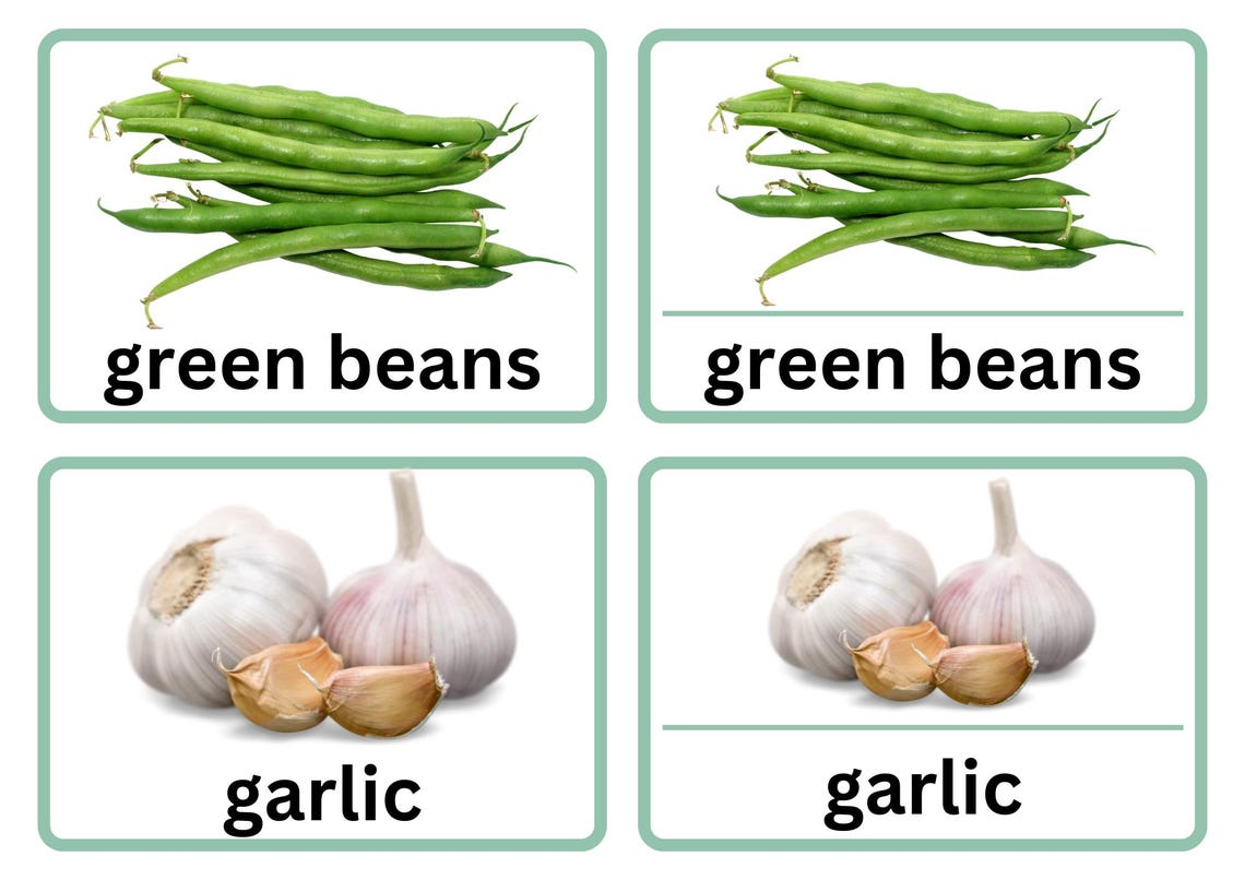 Vegetables Montessori 3-part Cards Printable - Etsy