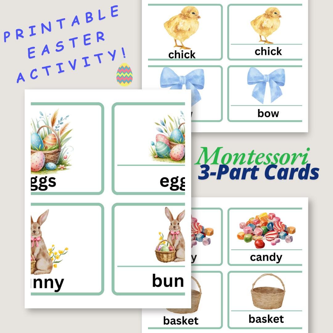 Easter (non-religious) Montessori 3-part Cards Printable - Etsy