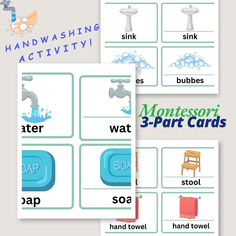 Handwashing Montessori 3-part Cards Printable - Etsy
