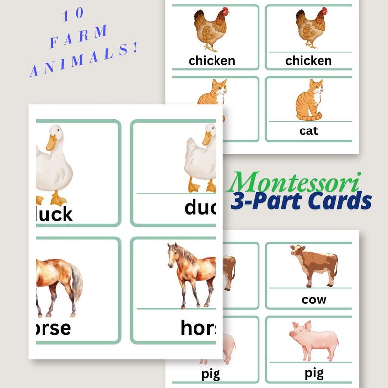Farm Animals Montessori 3-part Cards Printable - Etsy