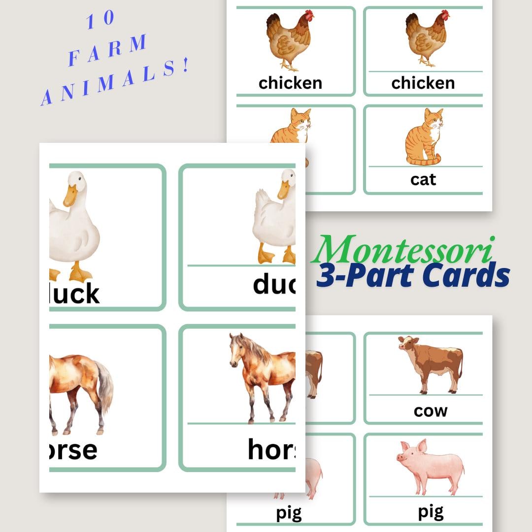 Farm Animals Montessori 3-part Cards Printable - Etsy