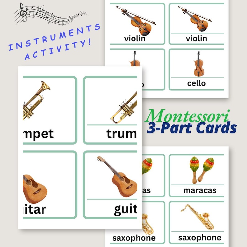 Music Instruments Montessori 3-part Cards Printable - Etsy
