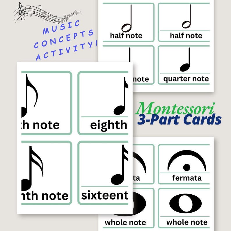 Music Concepts Montessori 3-part Cards Printable - Etsy