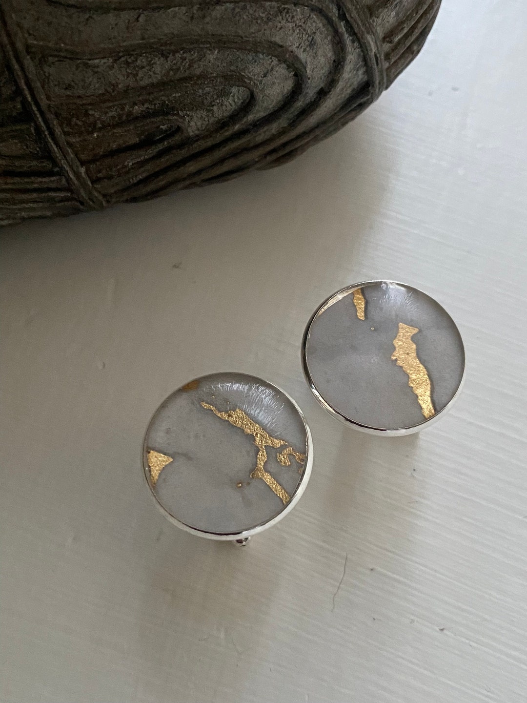 Large Ivory and Gold Marble Resin Cufflinks - Etsy