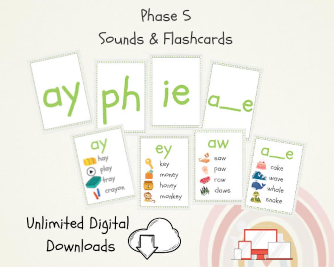 Printable PDF Double Sided Phonics Phases 5 | Large A6 Flash Cards ...