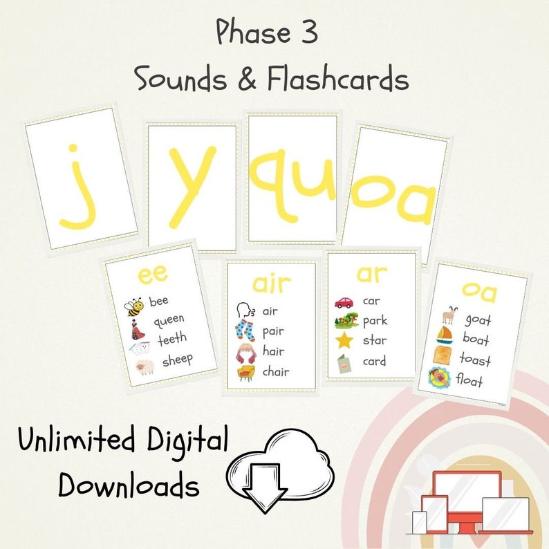 Printable PDF Double Sided Phonics Phases 3 | Large A6 Flash Cards ...