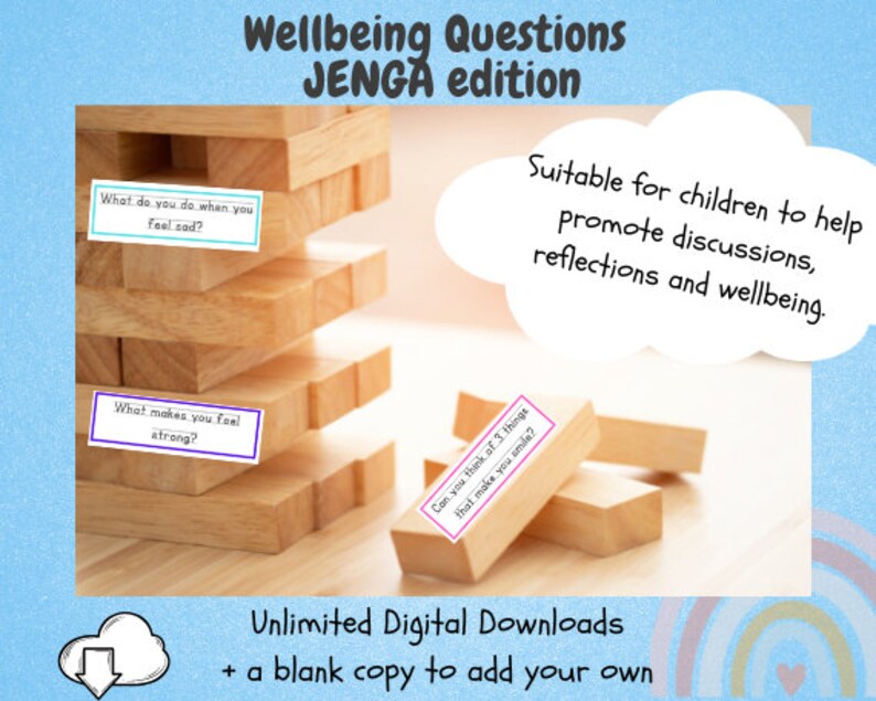 Wellbeing Questions to Use on Jenga | Wellbeing | Mindfulness ...