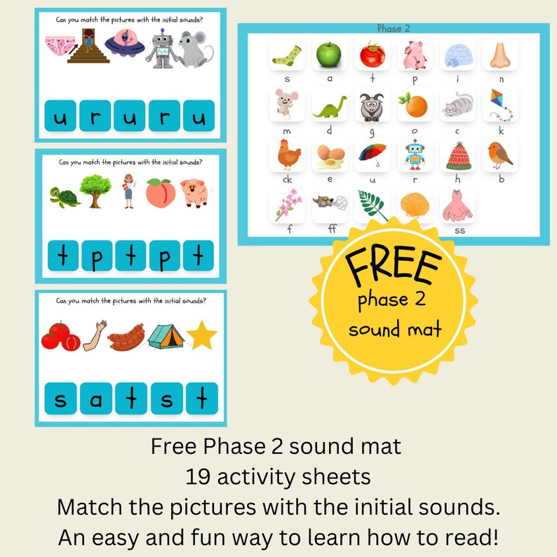 Match the Phase 2 Phonic Sounds With FREE Phase 2 Mat Ready for School ...