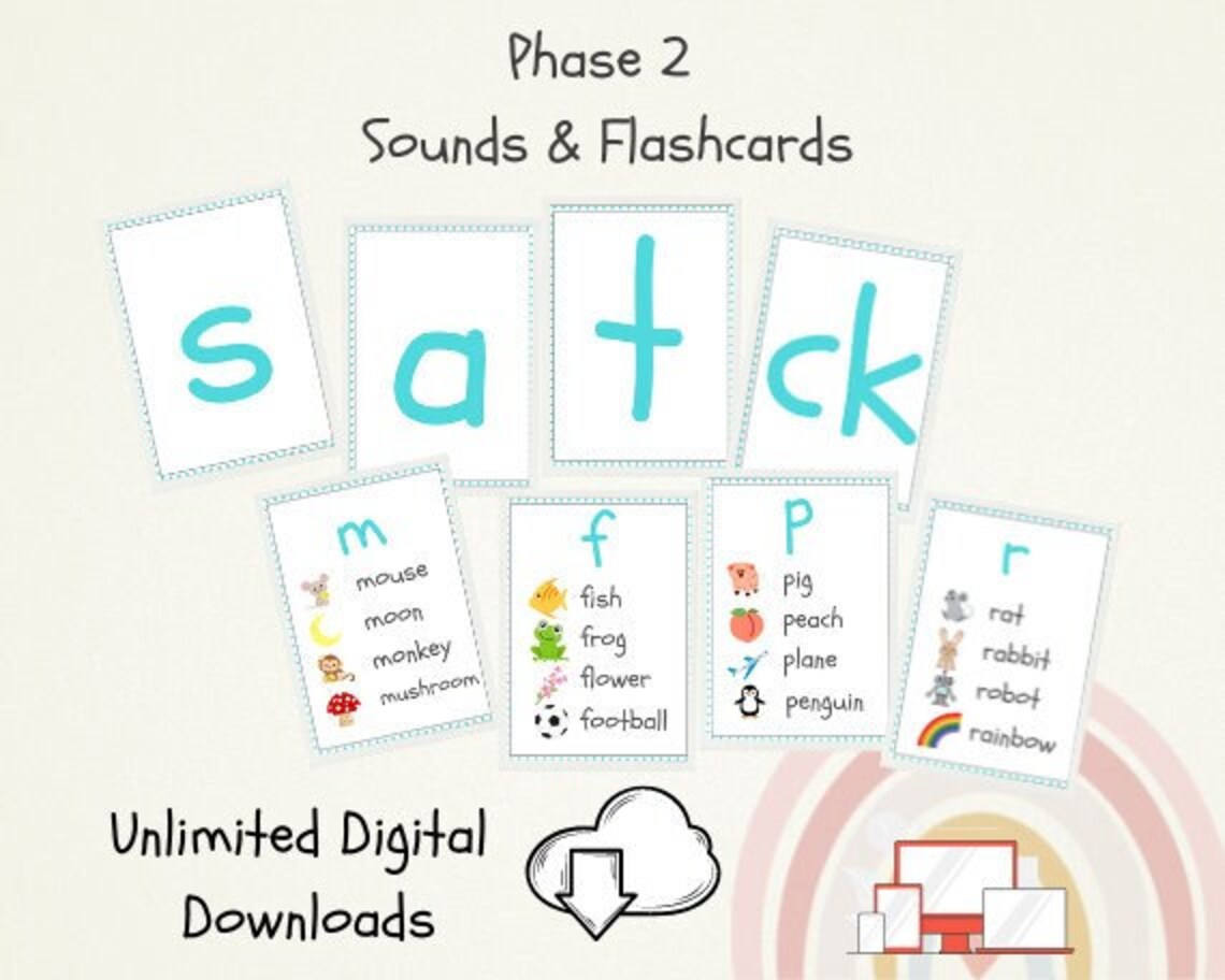 Printable PDF Double Sided Phonics Phases 2,3,4,5 | Large A6 Flash ...
