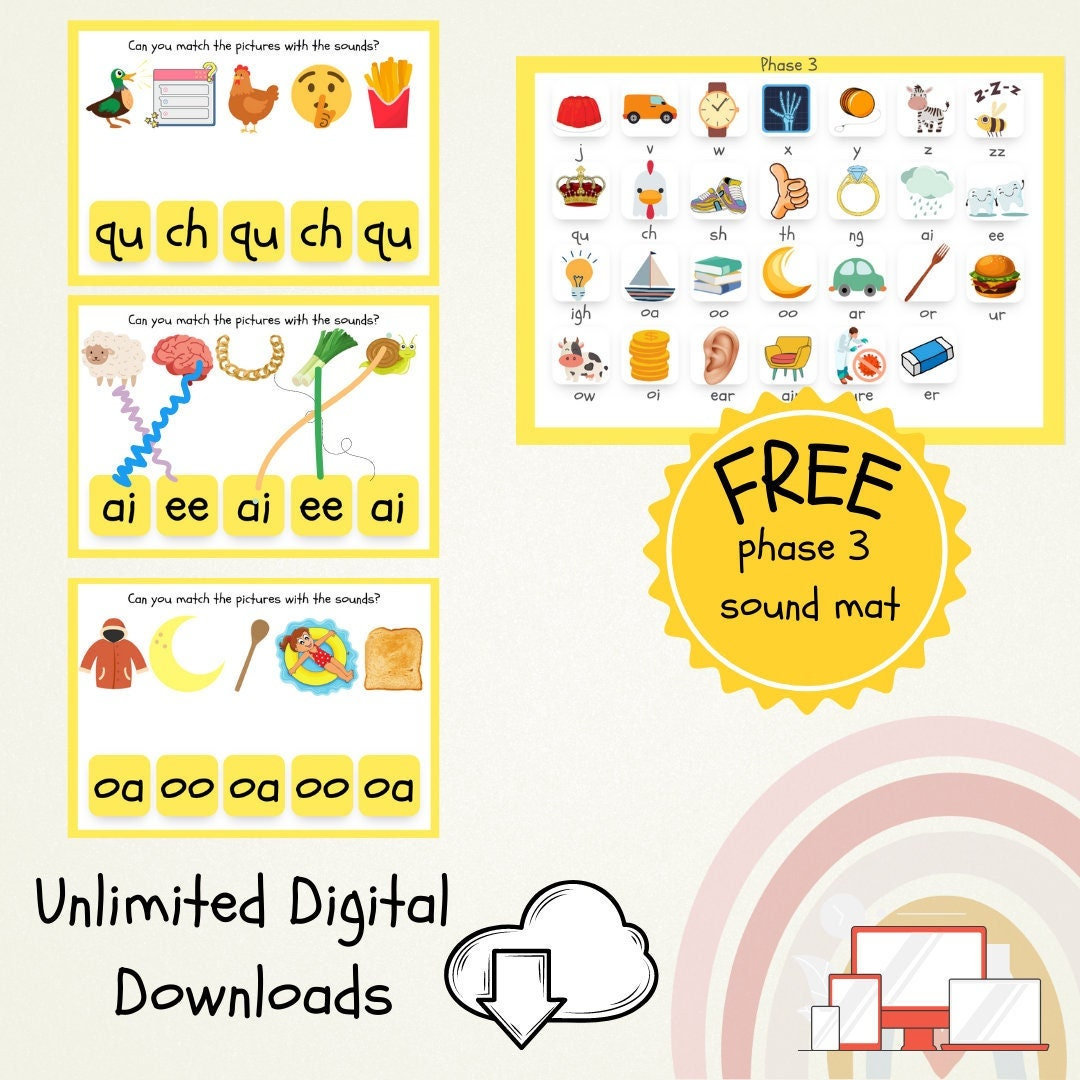 Match the Phase 3 Phonic Sounds With FREE Phase 3 Mat Ready for School ...