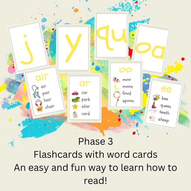 Printable PDF Double Sided Phonics Phases 3 | Large A6 Flash Cards ...